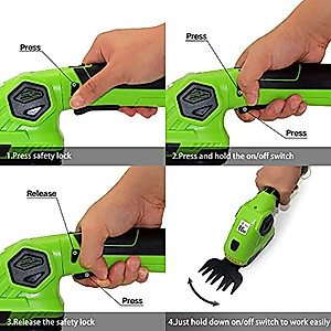 SOHONRY 2 in 1 Cordless Grass Shears Handheld Grass Hedge Trimmer, Electric Grass Clippers Shrub Bush Trimmer for Garden, with Rechargeable 8V Battery and Charger Included