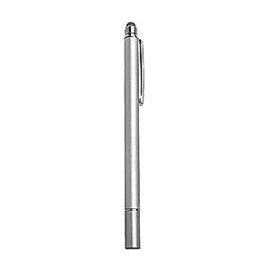 BoxWave Stylus Pen Compatible with Microsoft Surface Duo 2 5G - DualTip Capacitive Stylus, Fiber Tip Disc Tip Capacitive Stylus Pen for Microsoft Surface Duo 2 5G - Metallic Silver