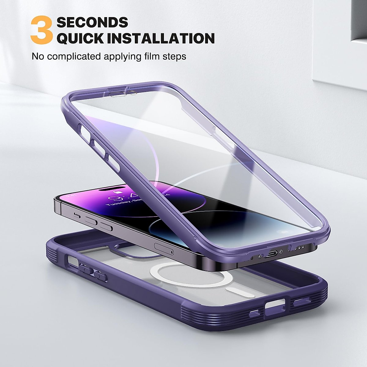 Diaclara Designed for iPhone 14 Pro Max Case 6.7’’,[Compatible with MagSafe][2023] Full Body Rugged Magnetic Protective Case+9H Camera Lens Protector w/Built-in Screen Protector (Deep Purple)