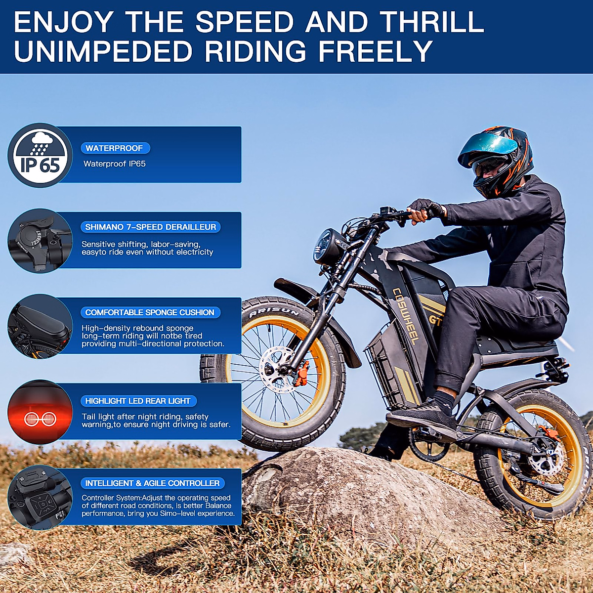 COSWHEEL GT20 Electric Bike for Adults, Electric Dirt Bike with 1500W Motor 48V/25Ah Removable Battery, Up to 31MPH Electric Motorcycle, Shimano 7-Speed, 20" x 4.0 Fat Tires Electric Mountain Bike