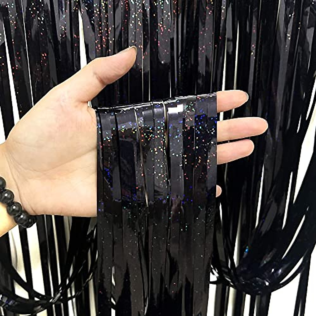 3 Pack Fringe Curtains Party Decorations,Tinsel Backdrop Curtains for Parties,Photo Booth Wedding Graduations Birthday Christmas Event Party Supplies (Black)