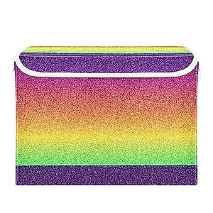 Krafig Rainbow Glitter Decorative Storage Box with Lid Large Bins Baskets Foldable Cube Organizer Collapsible Containers for Organizing, Toy, Home, Shelf, Closet