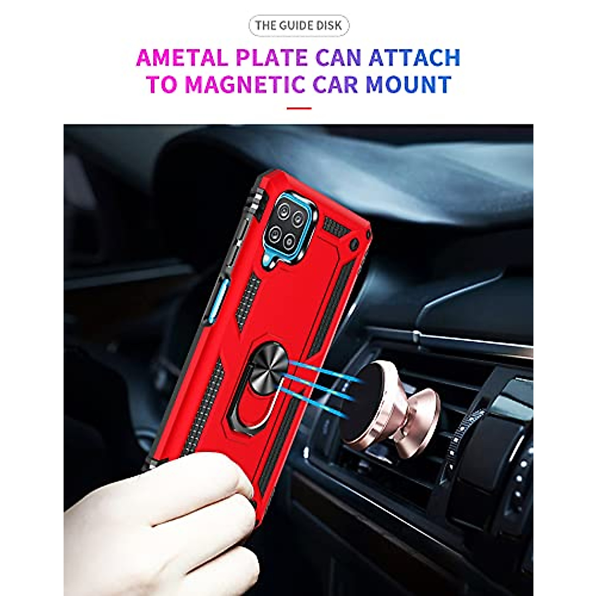 SunRemex Samsung A12 Case，Galaxy A12 Case with Tempered Glass Screen Protector，Kickstand [Military Grade] 16ft.Drop Tested Protective Cover for Samsung Galaxy A12 5G （2021）.(Red)