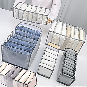 6 Pcs Extra large Drawer Organizers For Clothing,7 Gird Washable Wardrobe Clothes Organizer For Mesh Foldable Closet Dividers Nylon Fabric Storage Box for jeans,underwears,Leggings,pants,socks(Gray)