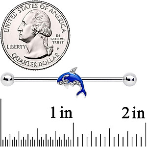 Body Candy Womens 14G 316L Steel Helix Cartilage Earring Clear Accent Orca Whale Industrial Barbell 1 1/2"