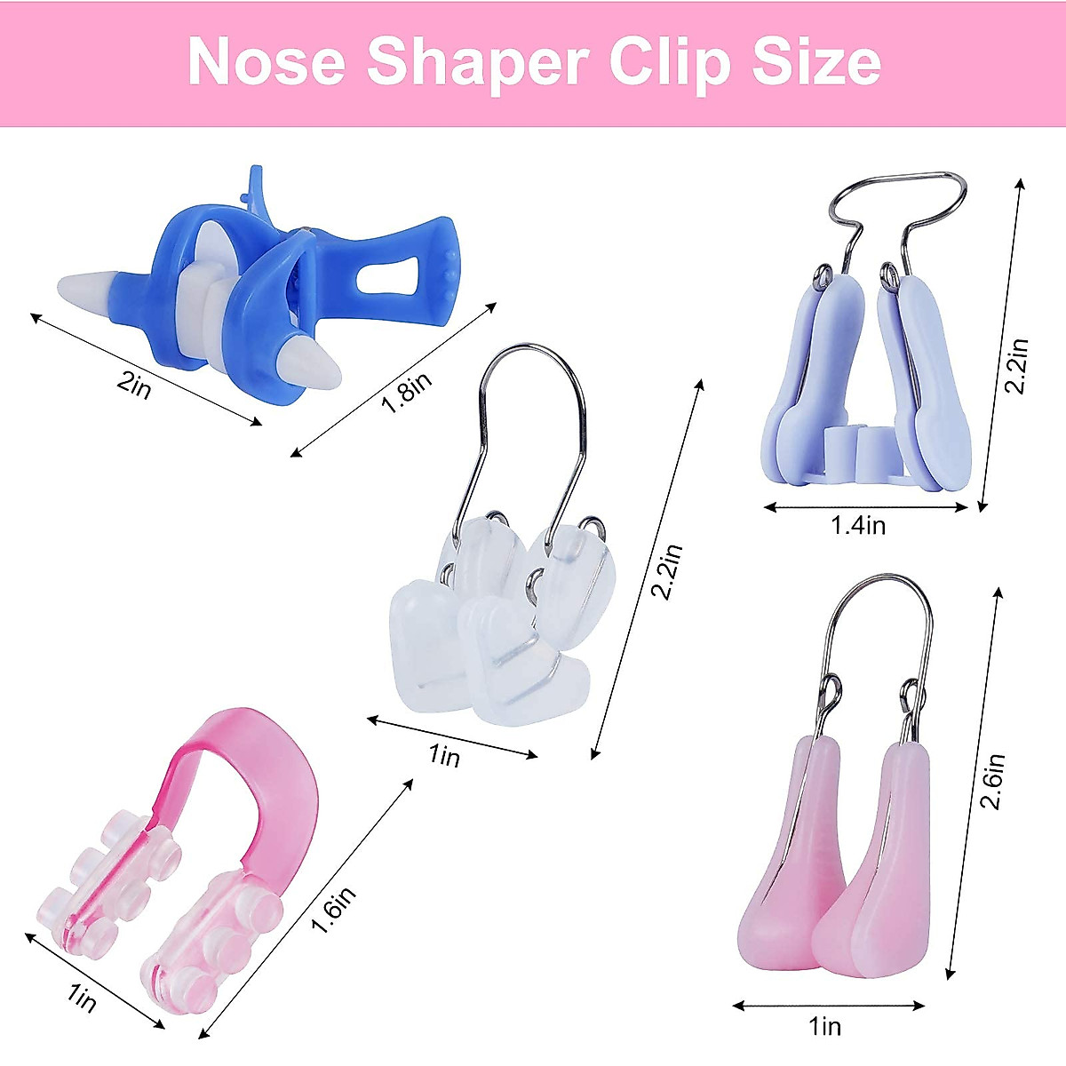 5 Pieces Nose Shaper Lifter Clips Nose Beauty Up Lifting, Pain Free Nose Slimmer Nose Bridge Straightener Corrector, Soft Safety Silicone Nose shaper Nose Lifter Tools for Women Girls