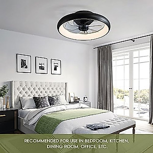 LUDOMIDE Ceiling Fans with Lights, 20" Flush Mount Ceiling Fan with Remote & APP Control, Black Low Profile Ceiling Fan with 6 Wind Speeds, Smart Dimmable LED Ceiling Fan for Bedroom, Living Room