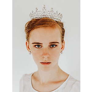 SWEETV Full Round Tiaras and Crowns for Women, Wedding Tiara for Bride, Crystal Queen Crown for Pageant Birthday Party Cake Topper, Silver