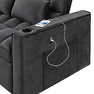 4 in 1 Convertible Pull Out Sleeper Sofa Bed,Adjustable Loveseat Armchair Single Couch Chair with Cup Holder,USB Port,Side Pocket&Pillows for Living Room Apartment Small Space Furniture Set