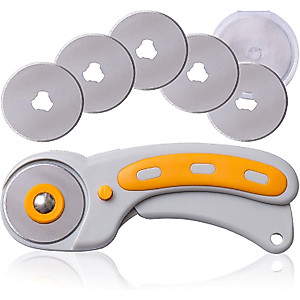WA Portman Rotary Cutter Set with Blades - 45mm Rotary Cutter with Safety Lock - 5 Extra SKS-7 Steel Rotary Fabric Cutter Blades - Fabric Cutter Wheel for Sewing - Fabric Rotary Cutter Blades 45mm