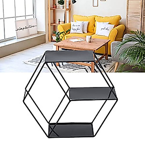 EPMANN Wrought Iron Wall Shelf, Wall Mounted Floating Shelf Hexagonal Shelf Retro Flower Stand Display Stand for Bedroom Living Room Office(Black)