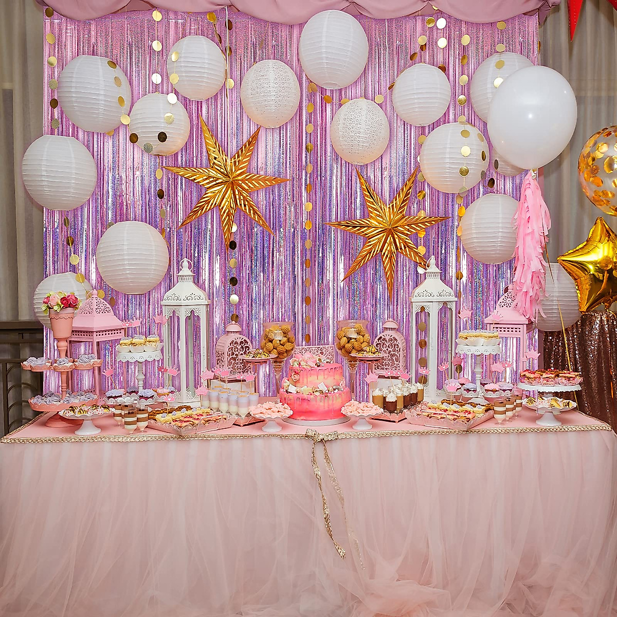 Crosize 2 Pack 3.3 x 9.9 ft Pink Foil Fringe Backdrop Curtain, Streamer Backdrop Curtains, Streamers Birthday Party Decorations, Tinsel Curtain for Parties, Galentines Decor, Preppy, Photo Booth