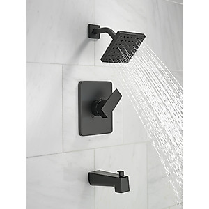 Delta Faucet Modern 14 Series Matte Black Shower Faucet, Tub and Shower Trim Kit with Single-Spray Touch-Clean Black Shower Head, Matte Black T14467-BL-PP (Valve Not Included)
