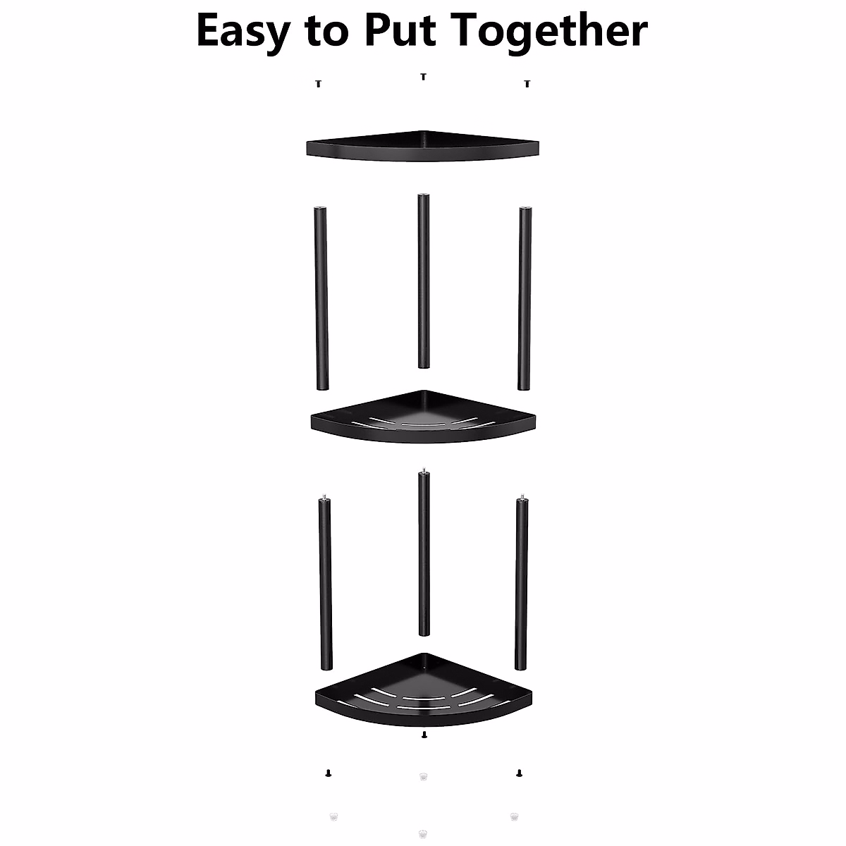 Taaji Standing Shower Caddy Corner, Metal Shower Shelf Caddy Stand Organizer Shampoo, 3 Tier Shower Stands for Inside Shower, Bathroom, Bathtub Corner, Black
