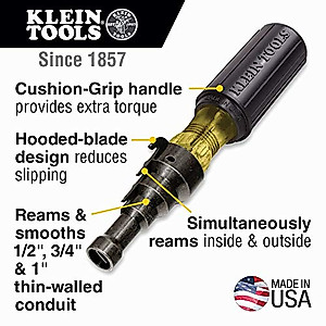 Klein Tools 85191 Screwdriver / Conduit Reamer, Made in USA, Conduit Fitting and Reaming Screwdriver for 1/2-Inch, 3/4-Inch, and 1-Inch Thin-Wall Conduit