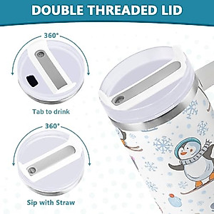 RPLIFE Cute Penguins White Travel Coffee Tumbler, Stainless Steel Cup, Water Cup with Straw and Lid