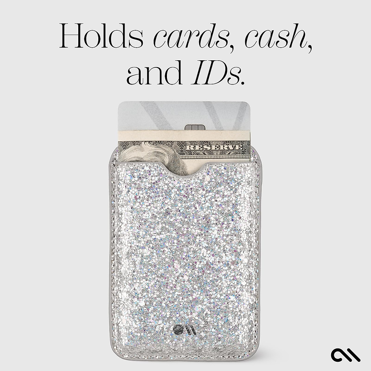 Case-Mate Magnetic Wallet for iPhone [Card Holder] [Holds up to 3 Cards & Cash] - Vegan Leather MagSafe Wallet - Magnetic Phone Card Holder for iPhone 15 Pro Max / 15 Pro /14 Plus /14/13/12 - Sparkle