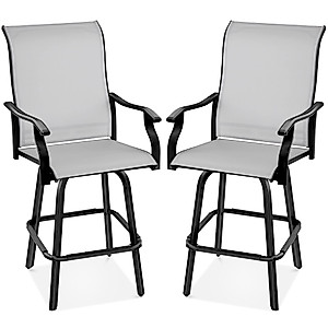 Best Choice Products Set of 2 Swivel Barstools, Bar Height Outdoor Chairs, 360 Rotating Patio Bar Stools w/All-Weather Mesh, 300lb Capacity - Gray