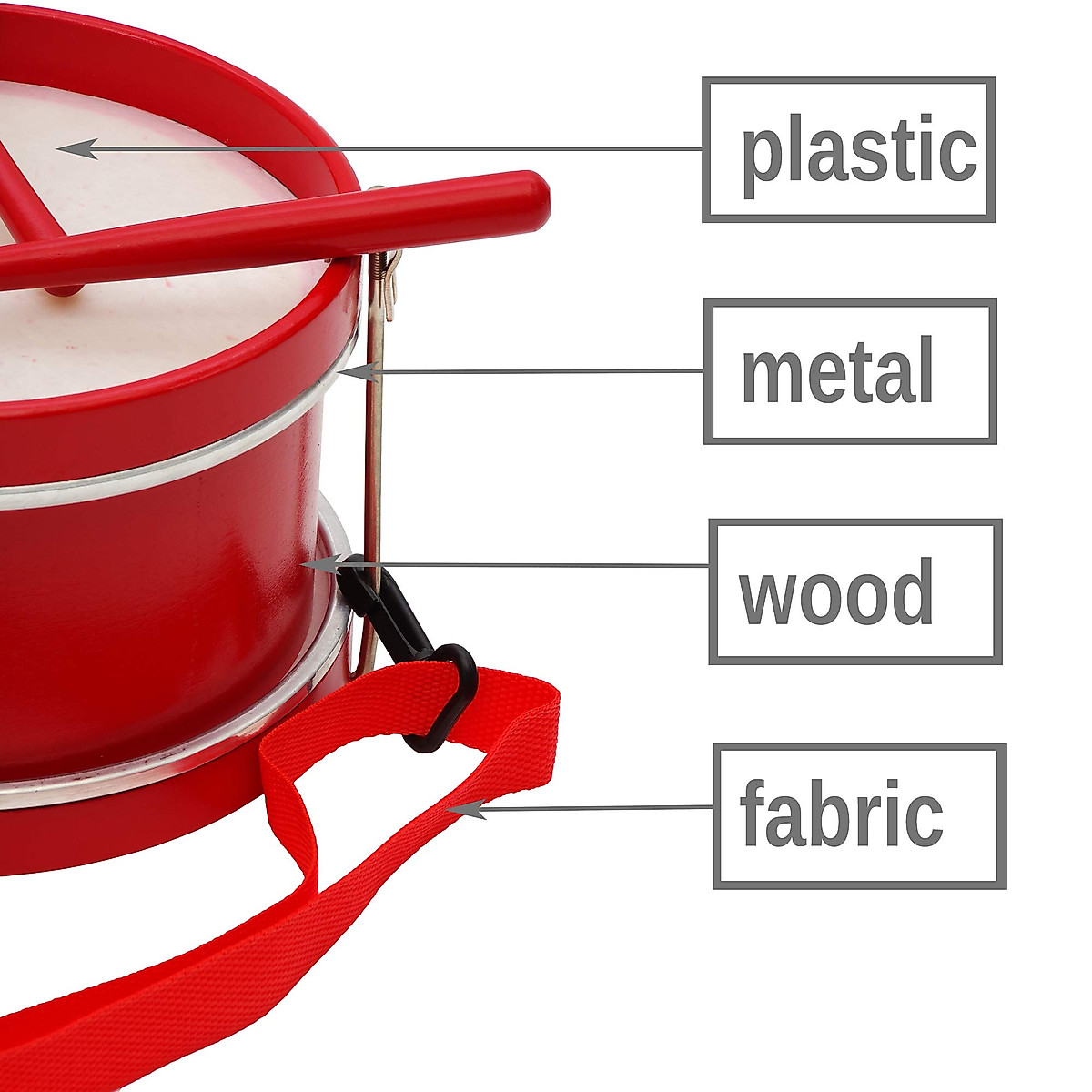 Tunable Marching Drum for Kids - Wooden Frame - Plastic Head, Wood Sticks - Adjustable Strap - 9-inch Snare Drum for Children