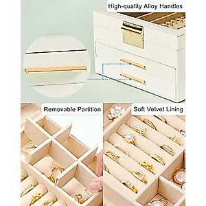 MILONT 3-Layer Jewelry Box for Women - PU Leather Jewelry Organizer with Clear Top - Perfect Jewelry Storage for Rings, Earrings, Necklaces, and Bracelets - Classy Ivory White