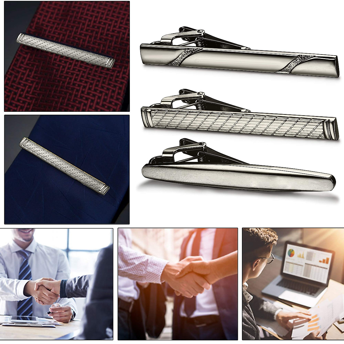 Jstyle 3 Pcs Tie Clips for Men Tie Bar Clip Set for Regular Ties Necktie Wedding Business