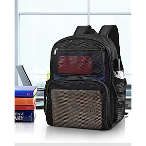 Lyingflat Mesh Backpack with Inner Compartment, Large Heavy Duty Mesh Bookbag with Padded Shoulder Straps for Travel Swimming Hiking Beach - Black