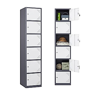 Letaya Metal Lockers for Employees,71" Steel Storage Cabinet with 6 Door Lockable for Office Staff,Home Sundries,Gym,School (White)