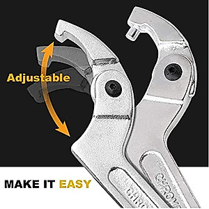 Vmotor Chrome Vanadium Adjustable C Spanner Hook Wrench Tool - 3/4-2"(19-51mm)