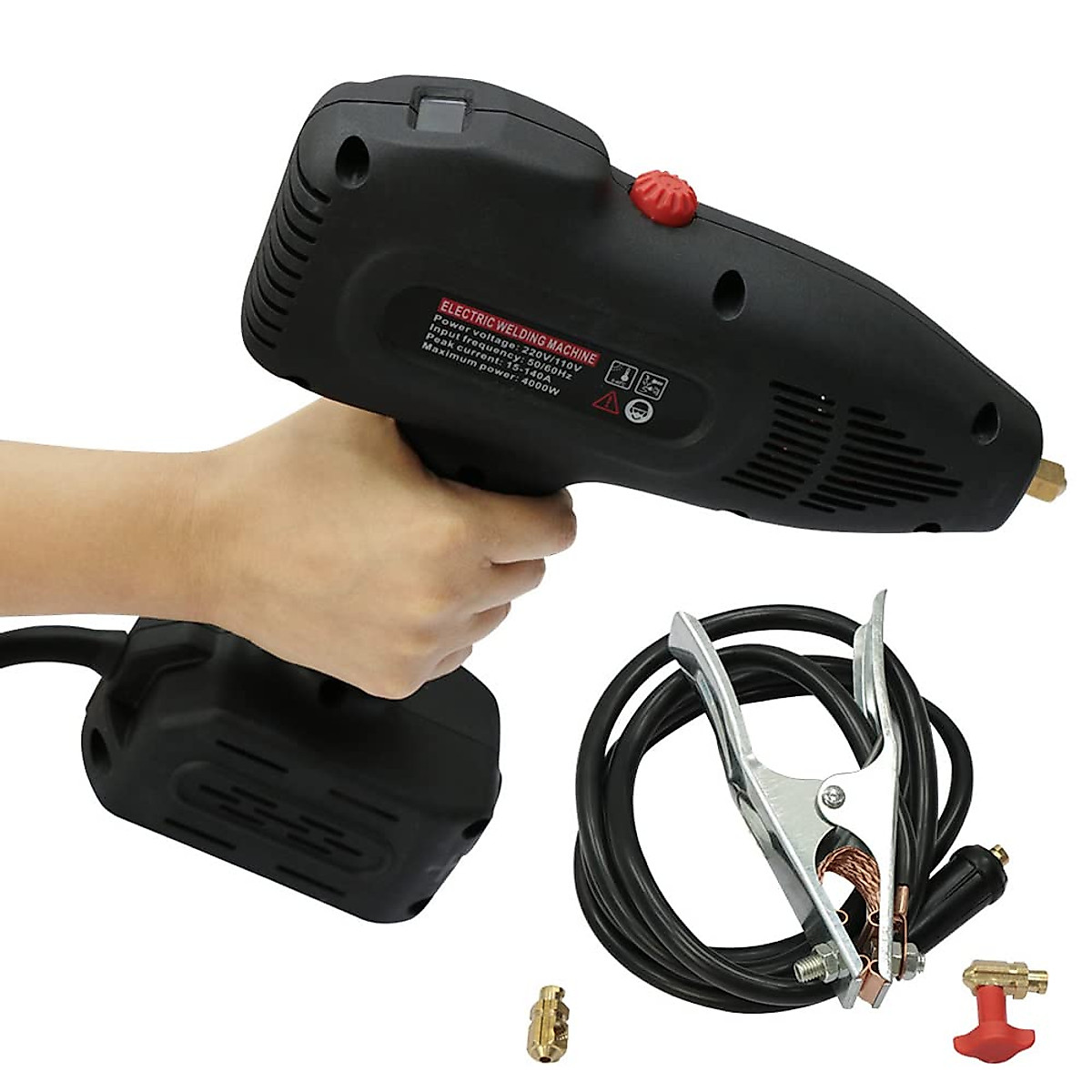 genmine Handheld Welder Gun Portable Electric Welding Machine, 110V Small Welder, Dual-Purpose Arc Welding Machine, Electric Household Automatic Digital Welding Machine with Ground Clip and sotage Bag