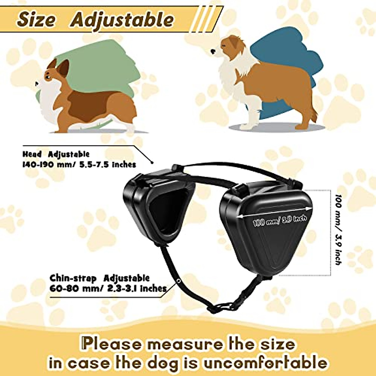 Amylove Dog Noise Protection Ear Muffs for Dogs Hearing Protection for Dogs Noise Cancelling Headphones for Dogs (Black), Polyvinyl Chloride, Large