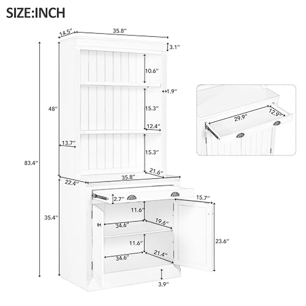 Merax 83.4" Tall Storage Bookshelf Bookcase 2-Piece Set with LED Lighting,2 Doors and 1 Drawer and Open Shelves for Home Office,White