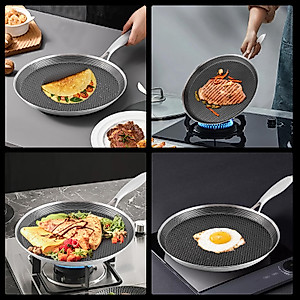 Vegoran Stainless Steel Crepe Pan,11 inch Nonstick Crepe Pan, Coating Flat Skillet Pancake Pan, Non Stick Honeycom Pizza Tawa Dosa Tortilla Griddle Pan, Induction Compatible, PFOA Free (11 Inch)