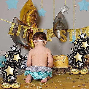Black Gold Star Balloons, 2 Pcs Standing Foil Star Balloon, 32 Inch Thickened Large Mylar Star Balloons for Birthday Party Graduation Baby Shower Anniversary Engagement Bachelorette Decorations
