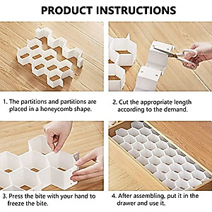 HELLWANG Honeycomb Drawer Organizer, 16Pcs Drawer Organizer for Socks, Underwear, Makeup, Kitchen, Bedroom, Dresser (White)…
