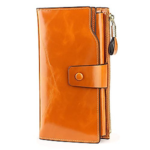 YALUXE Women's Genuine Leather Wallet RFID Blocking Multi Card Holder with Cell Phone Pocket