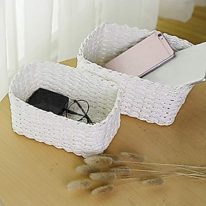 HQBL Woven Storage Baskets Set of 3, Recycled Paper Rope Bin Organizer Shelf for Cupboards Decorative Home Closet Drawer Dresser,Perfect for Storing Small Household Items