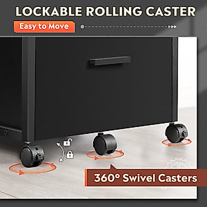 DEVAISE File Cabinet with Storage Drawers, Rolling Printer Stand with Adjustable Shelves, Wood Filing Cabinet for Home Office, Black