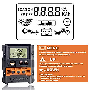 BLINGJOY 30A Solar Charge Controller, Solar Panel Controller 12V/24V PWM Auto Paremeter Adjustable LCD