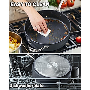 Cooks Standard 4-QT Nonstick Deep Sauté Pan with Lid, 10.5-inch Deep Frying Pan Hard Anodized Ceramic Nonstick Induction Cookware, Oven Safe Large Skillet Jumbo Cooker Sartén, Helper Handle, Black