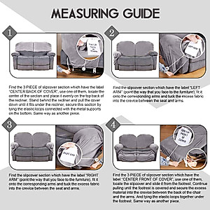 ULTICOR Reclining Love Seat Slipcover, 48" - 65" L, 6-Piece Velvet Stretch Loveseat Reclining Sofa Covers, 2 seat Love seat Recliner Cover, Thick, Soft, Washable (Light Grey)