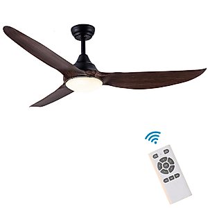 CJOY 58'' Wood Ceiling Fans with Lights, Bedroom Ceiling Fan with Remote Control, LED Dimmable Reversible Noiseless DC Motor Ceiling Fans for Patio Bedroom, Indoor/Outdoor Use