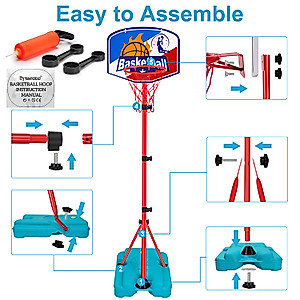 Kids Basketball Hoop Portable Adjustable Height 2.9FT-6.2FT Mini Toddler Basketball Goals Outdoor & Indoor Toys with 2 Balls Summer Yard Backyard Outside Sport Toys for Boys Age 3 4 5 6 7 8 Gifts
