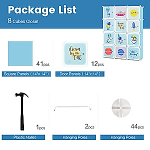 INFANS Children Wardrobe, Kid Closet Portable Baby Dresser Cute for Kids Bedroom Nursery Armoire with Doors 12 Cube 2 Hanging Sections, Kid Clothes Storage Organizer (Blue, 12 Cubes)