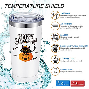 Geiserailie Happy Halloween Tumbler Gift Funny Pumpkin Bat Black Cat Travel Mug 20 oz Vacuum Insulated Tumbler with Stainless Steel Straw and Cleaning Brush for Halloween Party Favor Supply