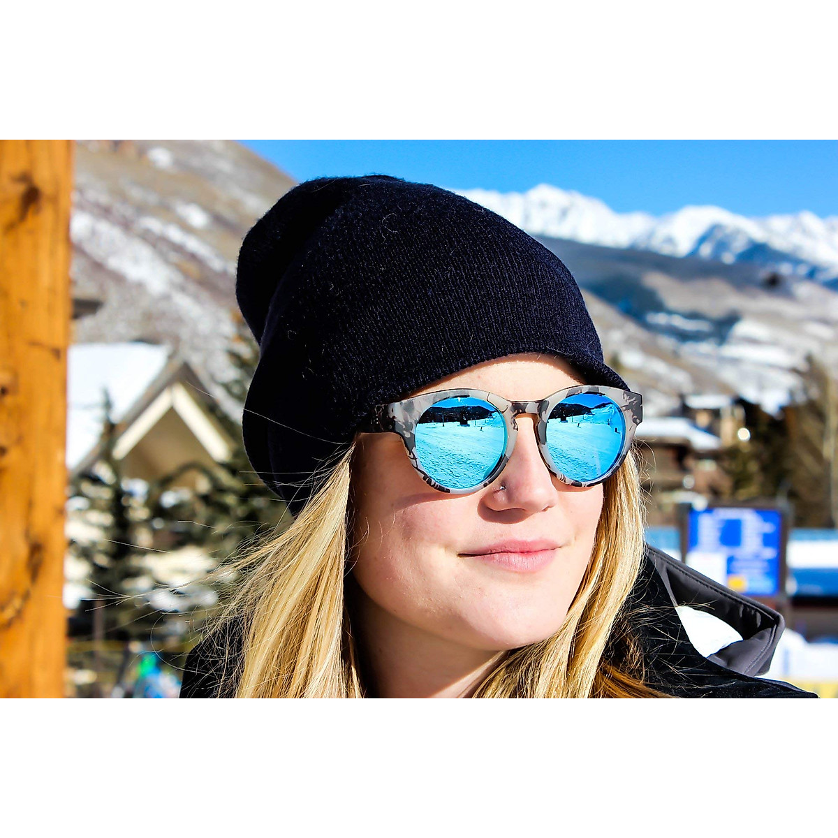 Optic Nerve - 2022 Premium & Affordable Polarized Oversized Sunglasses for Women, Rizzo Edition with Matte Beige Marble Frame/smoke/Ice Blue Mirror Lens