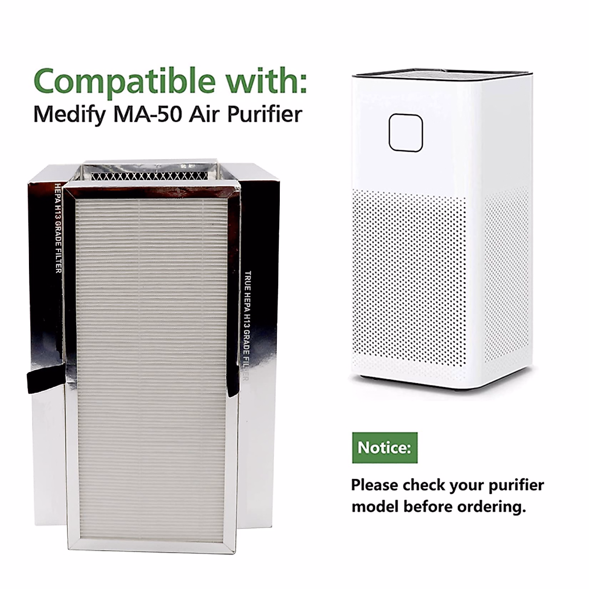 KESPURUI MA50 Replacement Filter, Activated Carbon 3 in 1 Replacement Filter H13 HEPA Pre-Filter Compatible with MA-50