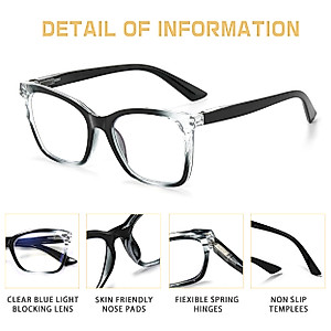 Areyeth 2 Pair Oversized Square Trendy Reading Glasses for Women, Blue Light Blocking Computer Readers with Flexible Spring Hinge(Multicolor + Black, 3.0)