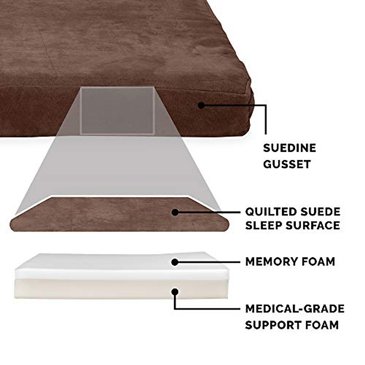 Furhaven XL Memory Foam Dog Bed Quilted Suede Mattress w/ Removable Washable Cover - Espresso, Jumbo (X-Large)