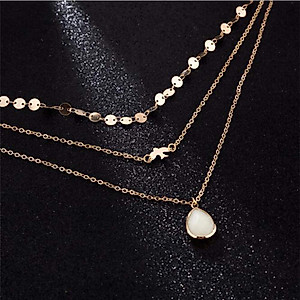 Chmier Bohemia Layered Choker Necklace Gold Disc Choker Dove Necklace Gemstone Necklace Pigeon Gem Charm Pendant Necklace Peace Jewelry for Women