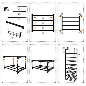 YAHAO 8 Tiers Tall Shoe Rack Narrow for Entryway, Sturdy Metal Shoe Rack Organizer with Side Hooks, Free Standing Shoe Rack for Closet